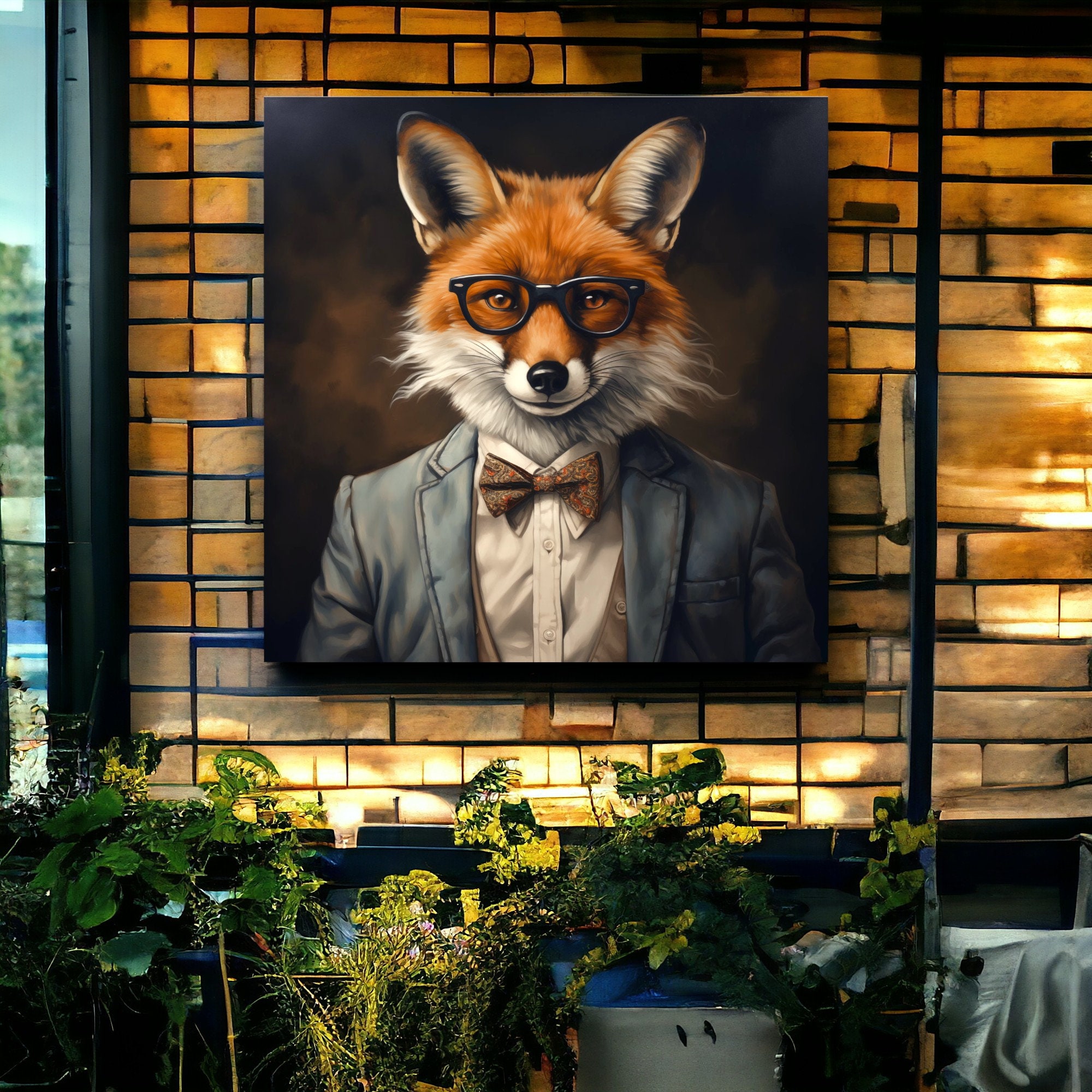 Urban Farm Fox Artwork Fox With Glasses Victorian Animal Portrait Fox ...