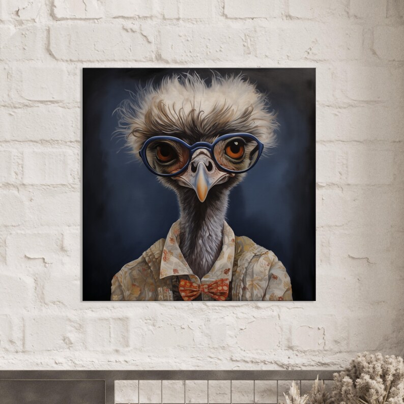 Urban Farm Emu Portrait in Feathers & Blue Glasses, Bird Modern Pop ...