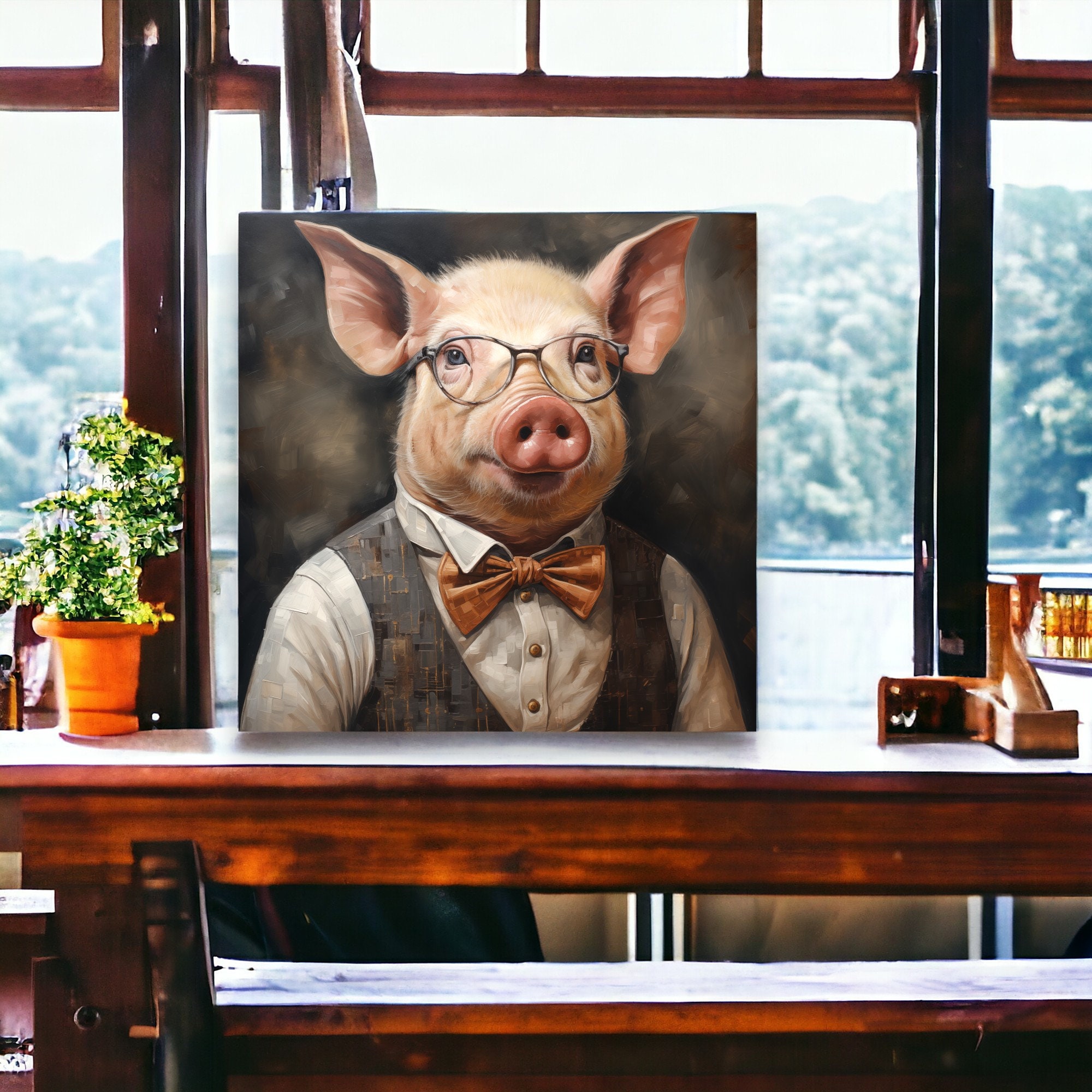 Urban Farm Pig Print | Farm Animal Prints | Animal Portrait Victorian ...