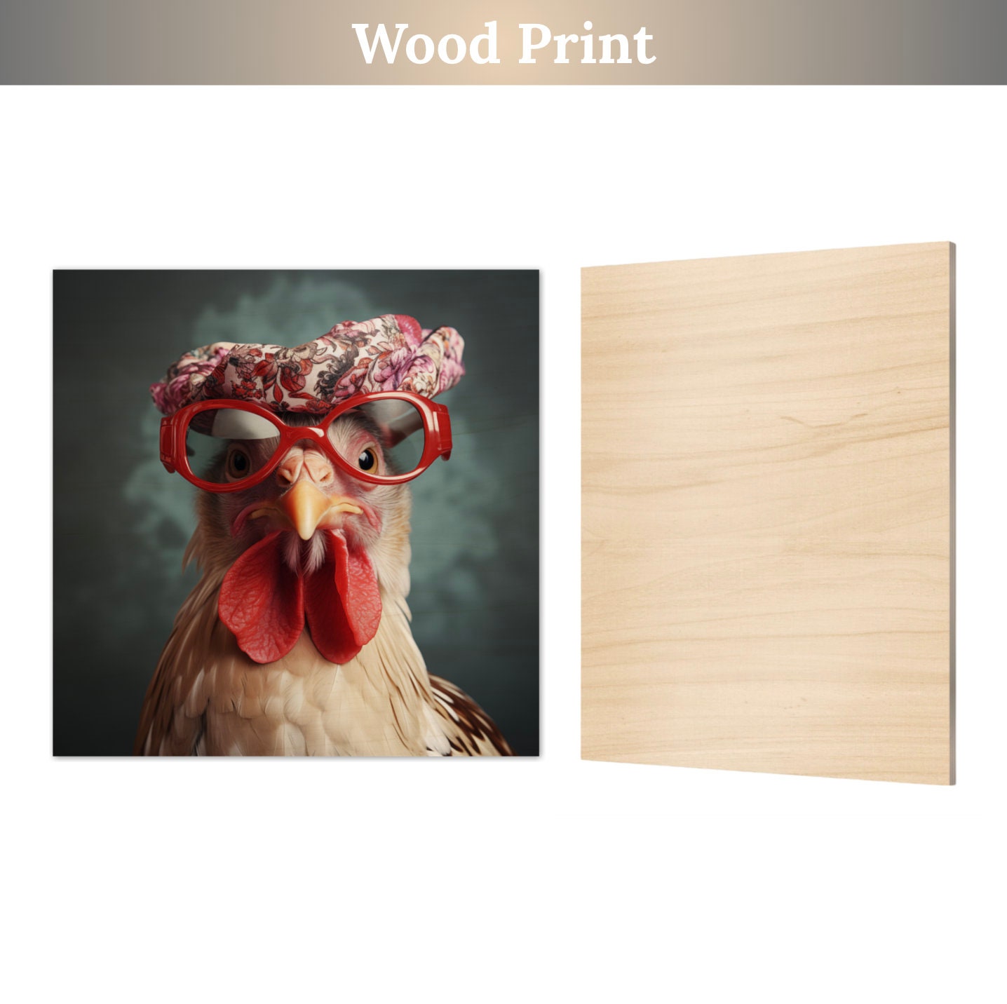 Urban Farmhouse Chicken Portrait in Red Glasses and Floral Hat - Retro ...