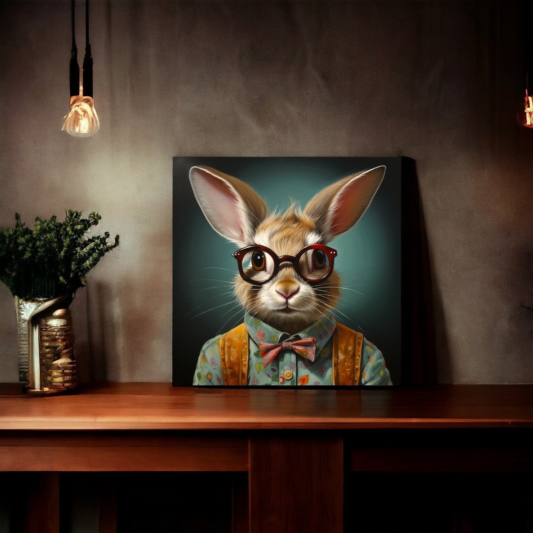 Urban Farm Bunny Portrait Rabbit Print | Colorful Animal Portrait ...