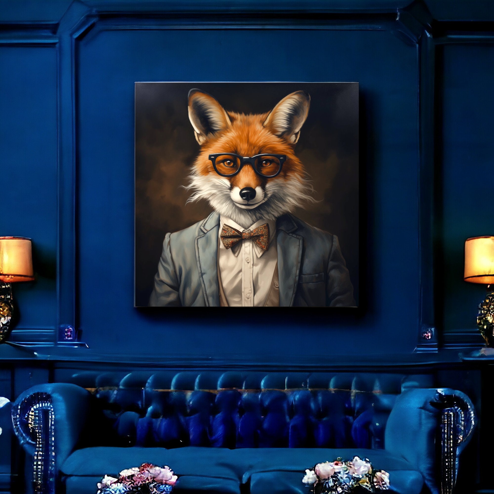 Urban Farm Fox Artwork Fox With Glasses Victorian Animal Portrait Fox ...