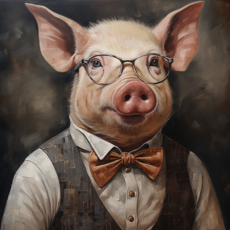 Urban Farm Pig Print | Farm Animal Prints | Animal Portrait Victorian ...