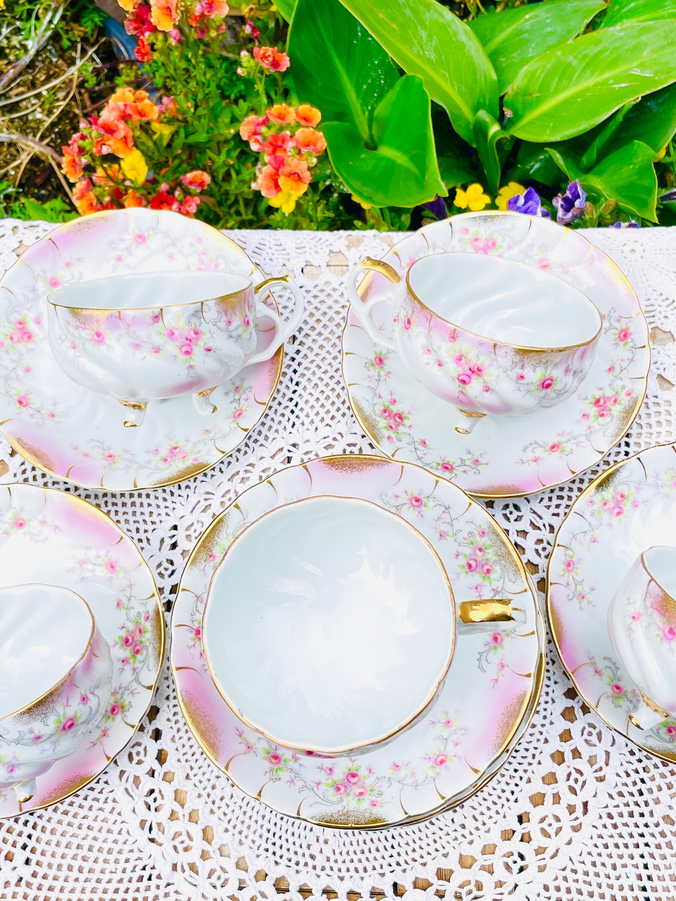 Lefton, Heirloom Rose, Tea Cup Sets, With Extra Saucers, Shabby Chic ...