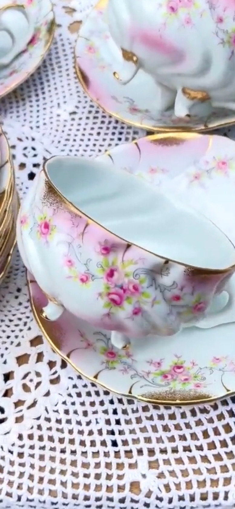 Lefton, Heirloom Rose, Tea Cup Sets, With Extra Saucers, Shabby Chic ...