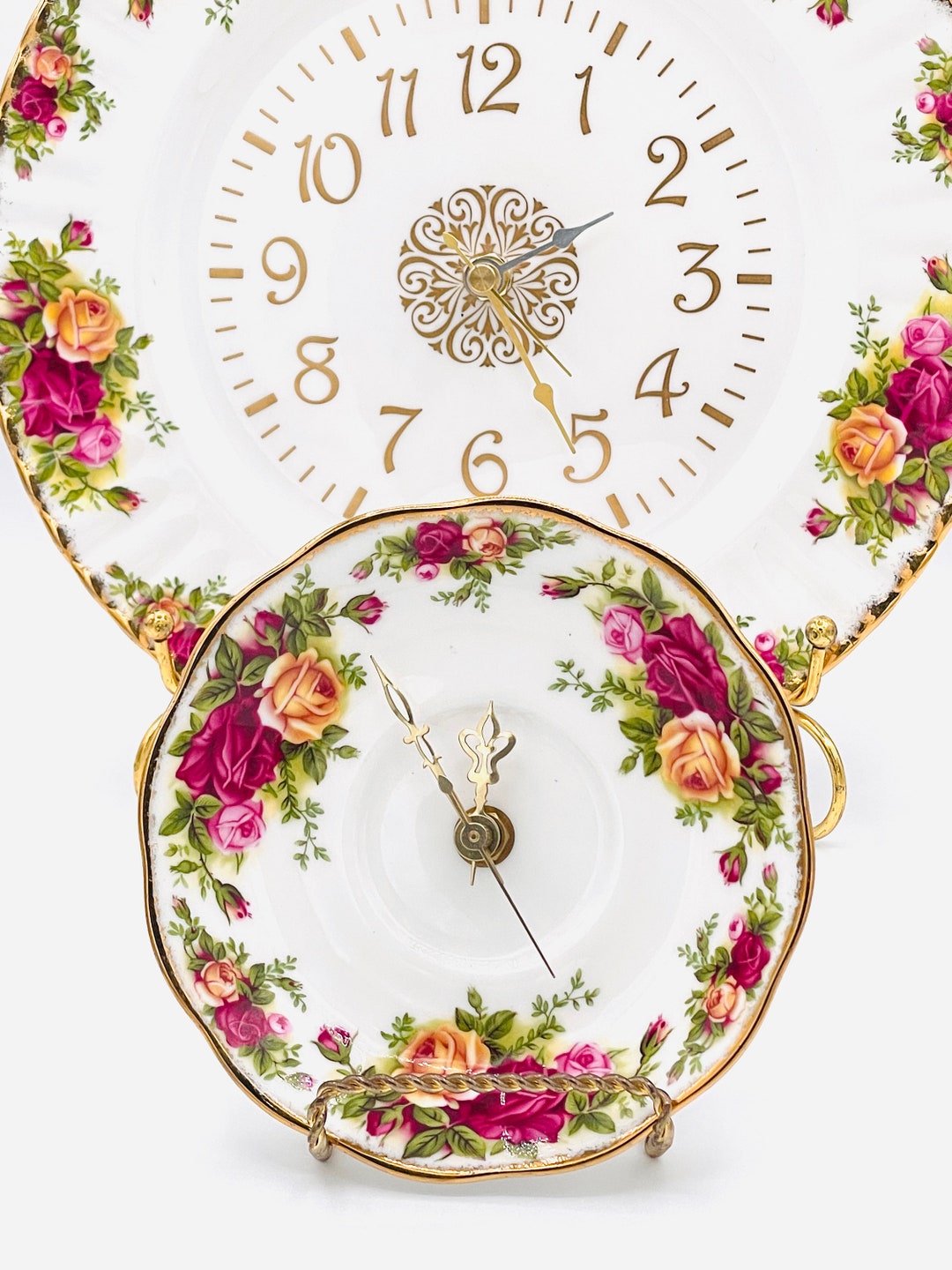 Royal Albert, Country Roses, 1 Large and 1 Small Saucer Clock, Vintage ...