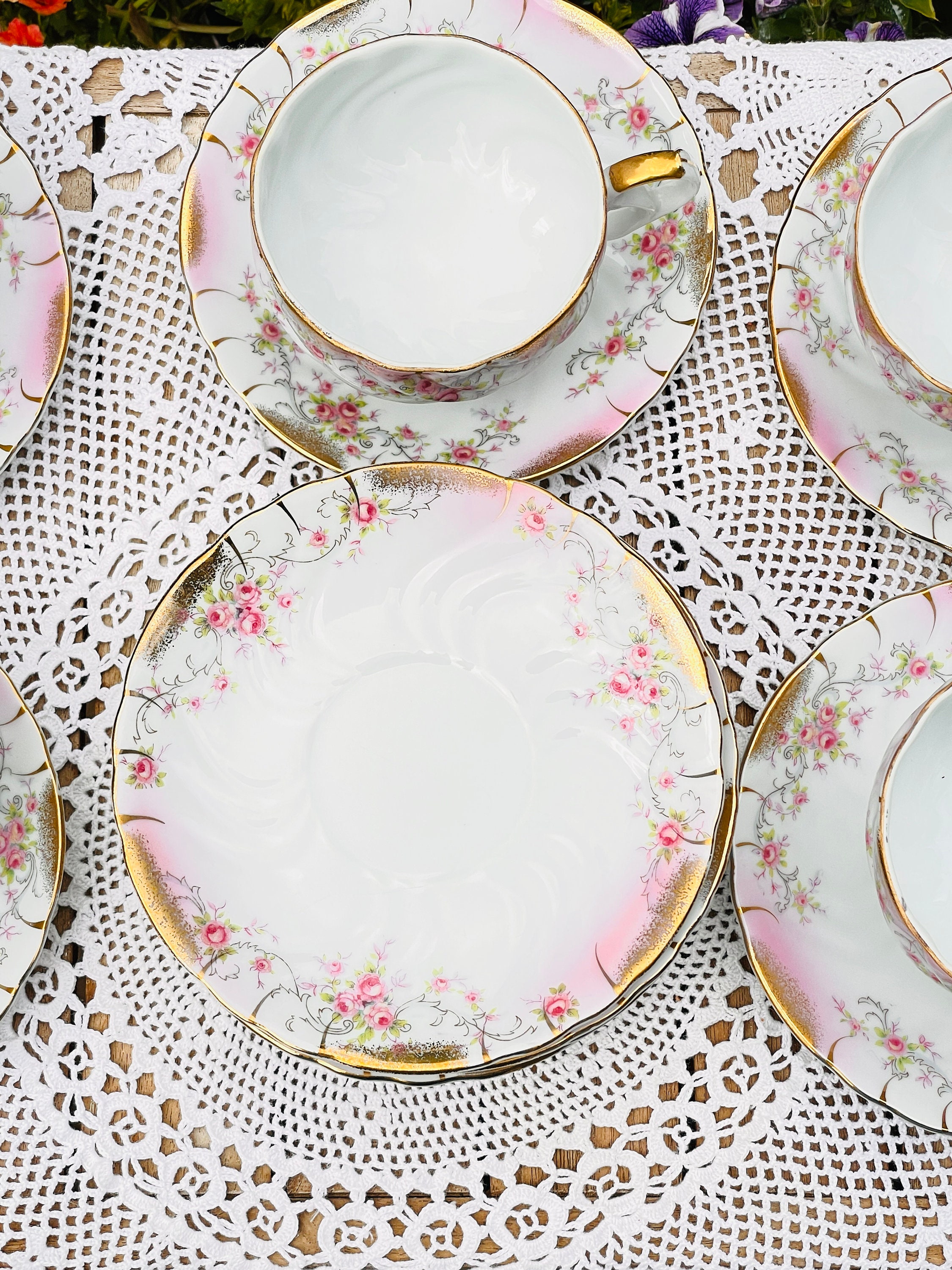 Lefton, Heirloom Rose, Tea Cup Sets, With Extra Saucers, Shabby Chic ...