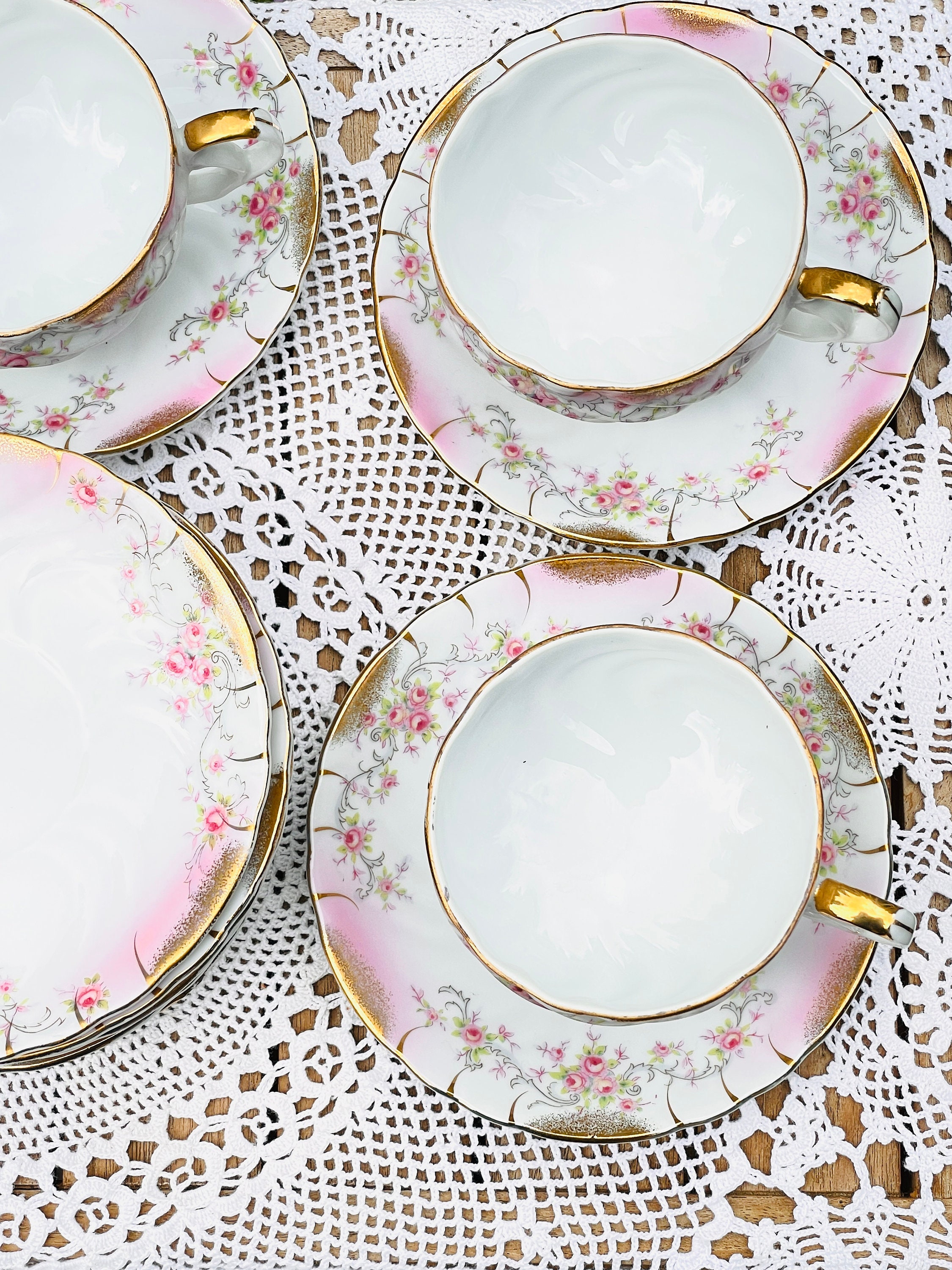 Lefton, Heirloom Rose, Tea Cup Sets, With Extra Saucers, Shabby Chic ...