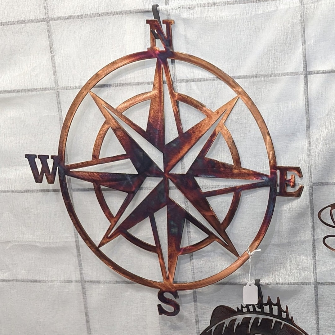 Compass Rose Metal Art Wall Hanging With Colorful Patina Finish Wall ...