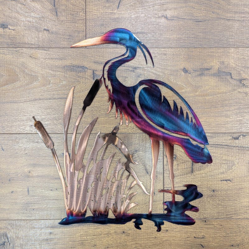 Heron Cattails Metal Art - Etsy