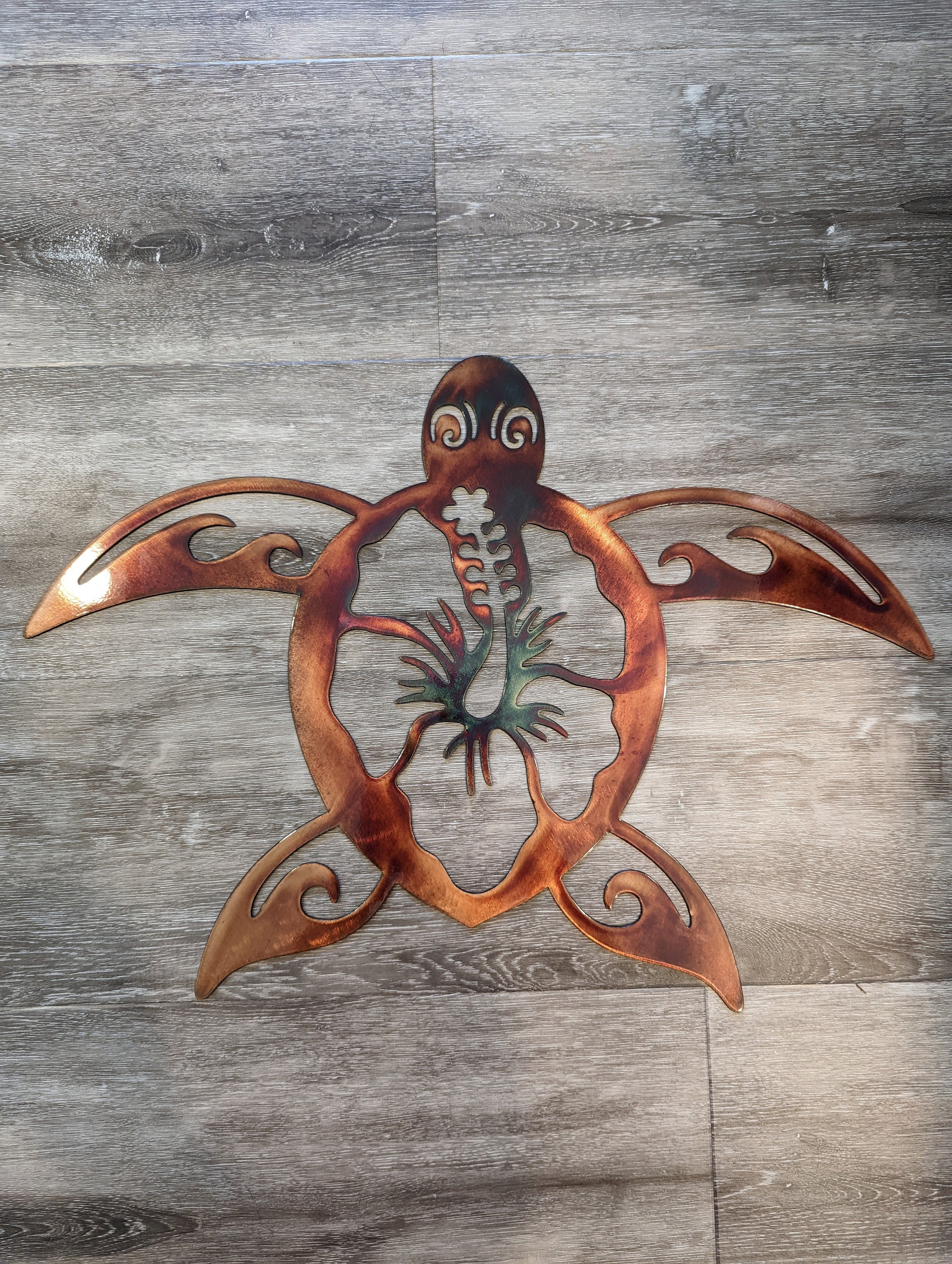 Hibiscus Sea Turtle Metal Art With Colorful Patina Finish - Etsy