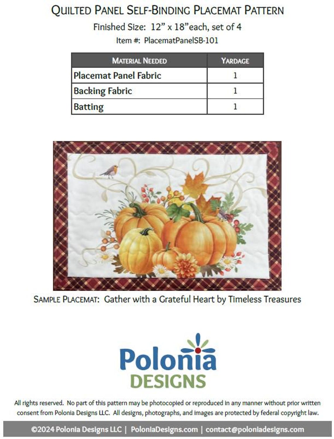 PDF Quilted Panel Self-binding Placemat Pattern Instant Download ...