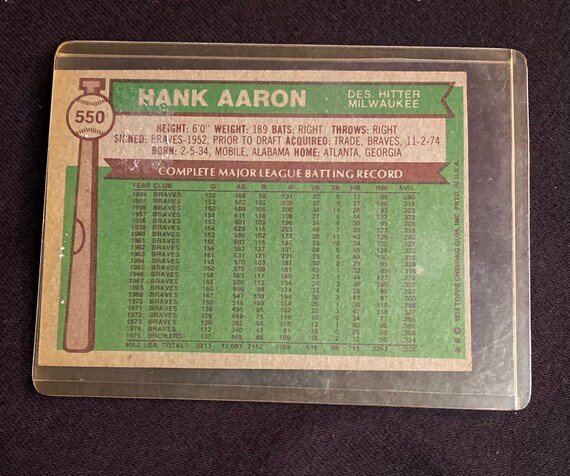 Hank Aaron Baseball Card 1976
