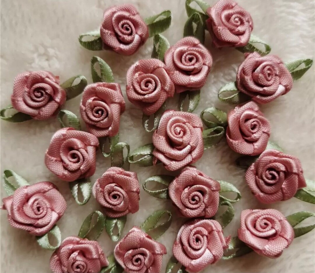 50 Mini Satin Rose Gold Rose, Ribbon Rose, Mini Size Ribbon Flower ...