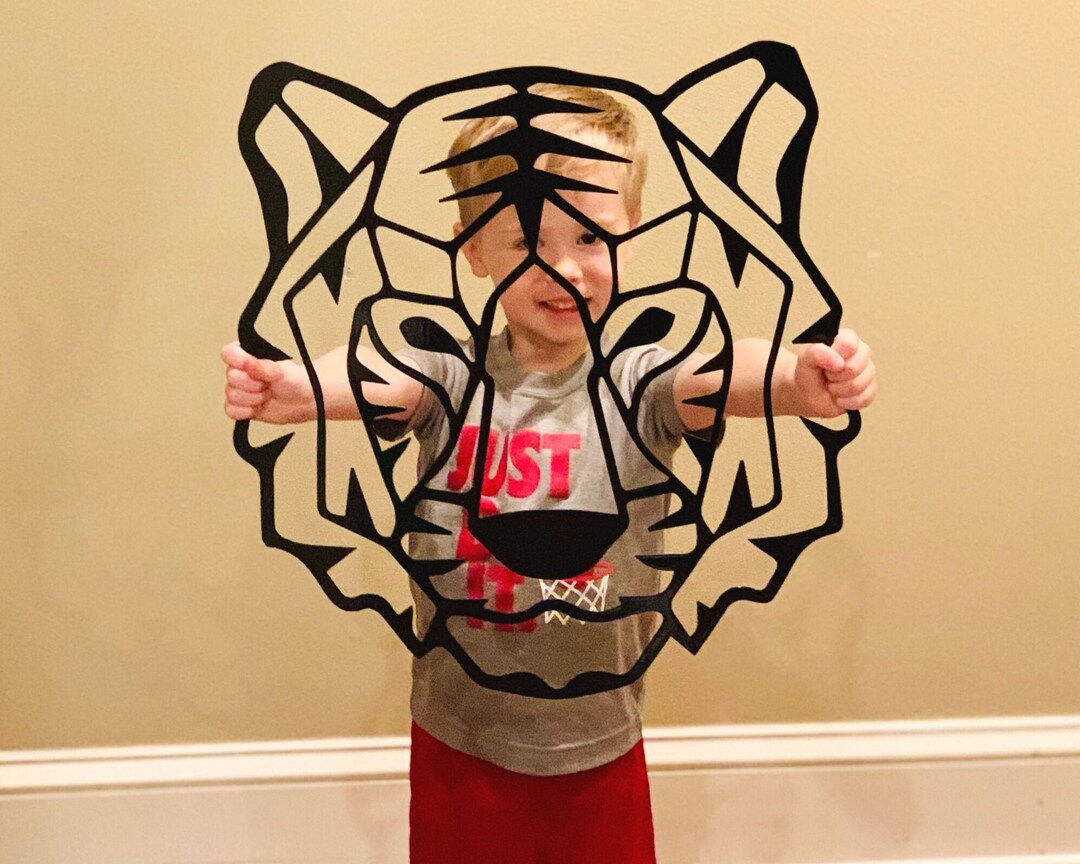 Geometric Tiger Metal Wall Art, Kids Room Metal Decor, Door Hanger ...