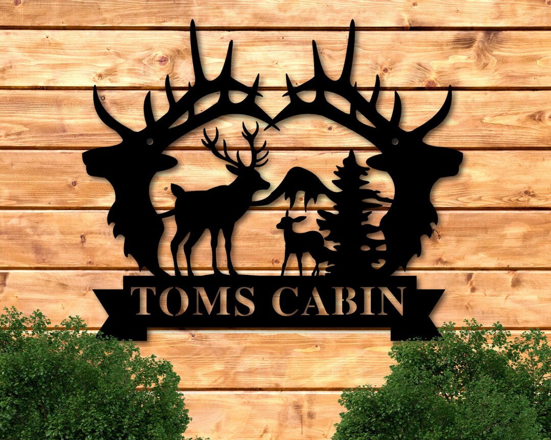Personalized Metal Cabin Sign, Mountain Wedding Wall Art, Deer Metal ...