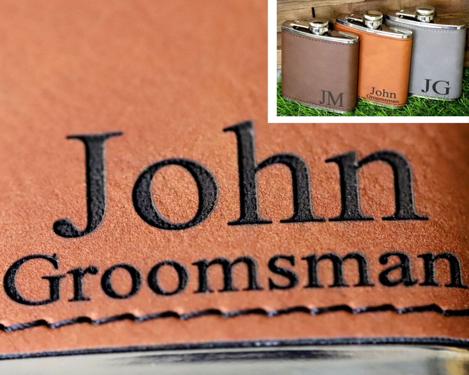 Engraved Flask for Groomsmen Leather Engraved Flask | Etsy