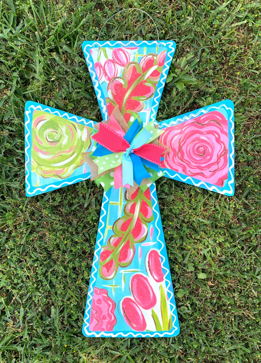 Cross Door Hanger, Floral Cross Door Hanger, Spring Door Hanger, Summer ...