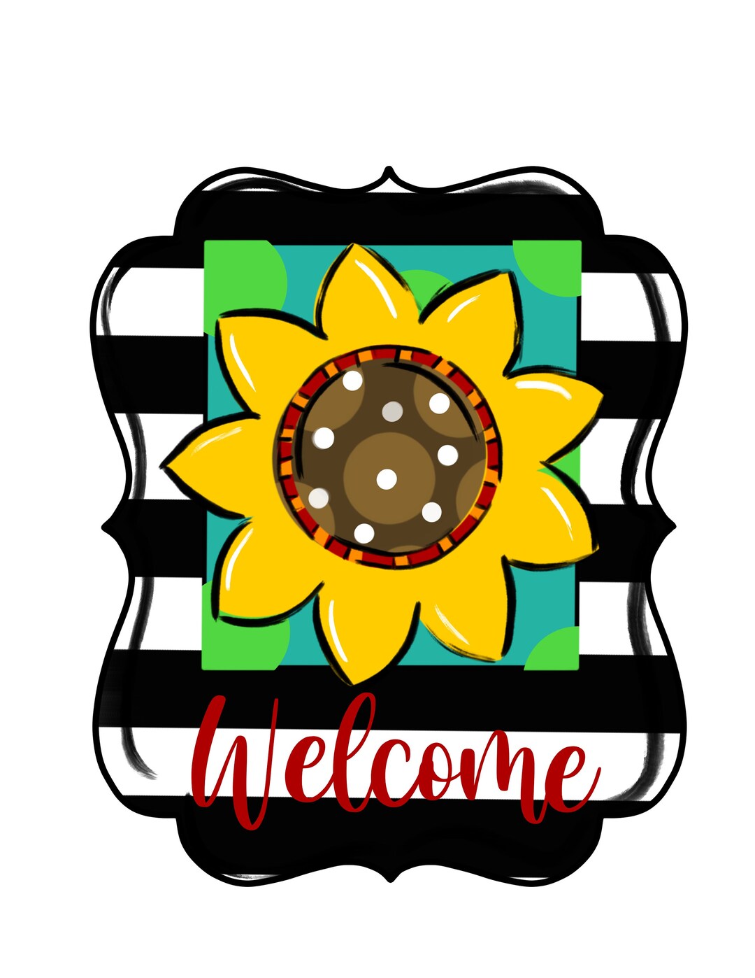 DOWNLOADABLE TEMPLATE Sunflower Welcome Stripe Door Hanger Template DIY ...