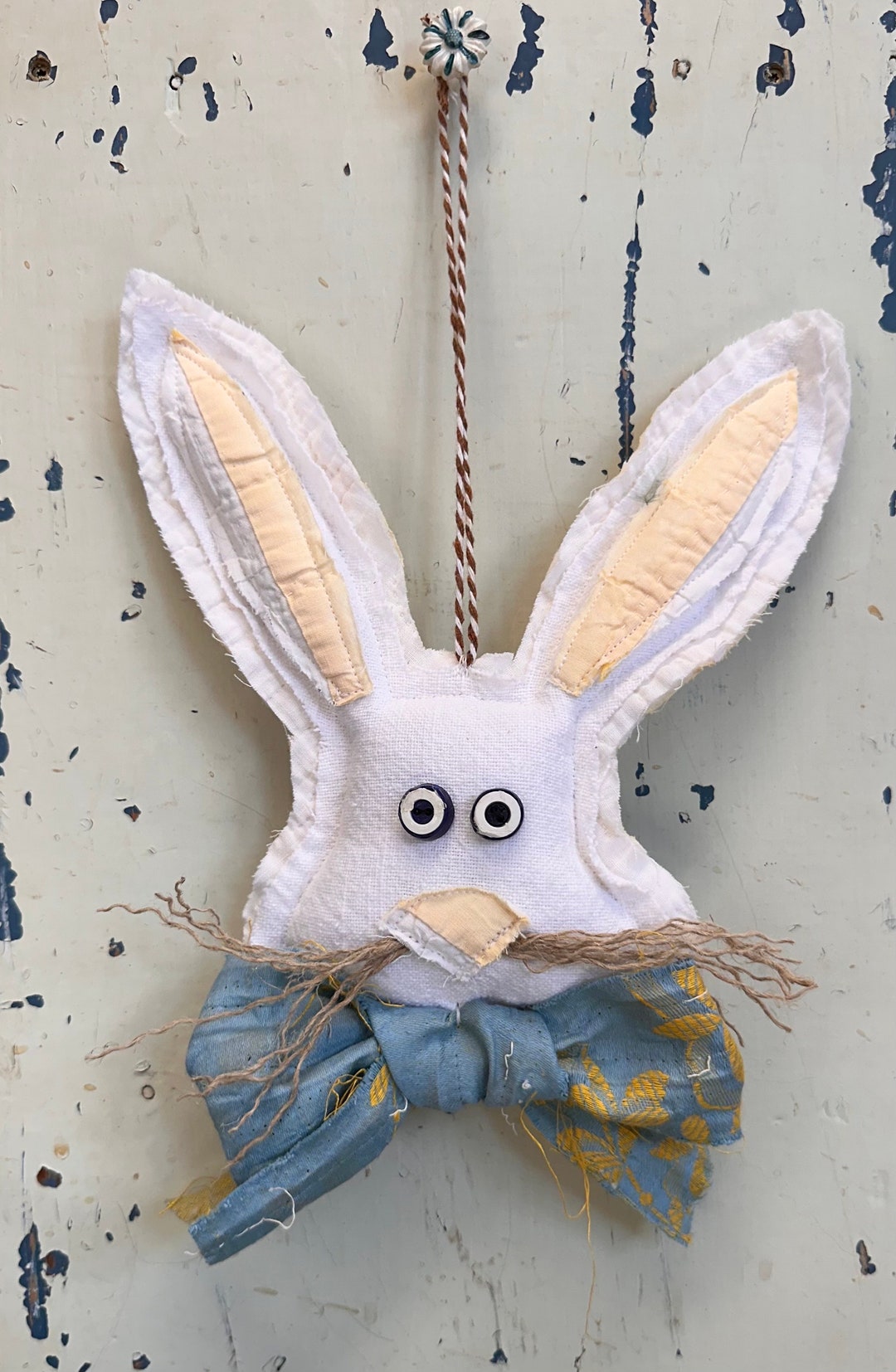 Handmade Quilted Bunny, Easter Bunny, Vintage Fabric Bunny, Spring ...