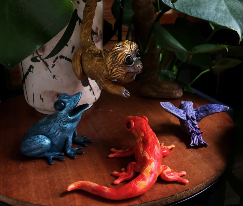 Animal Figures, Frog, Hummingbird, Salamander and Monkey, Totem ...