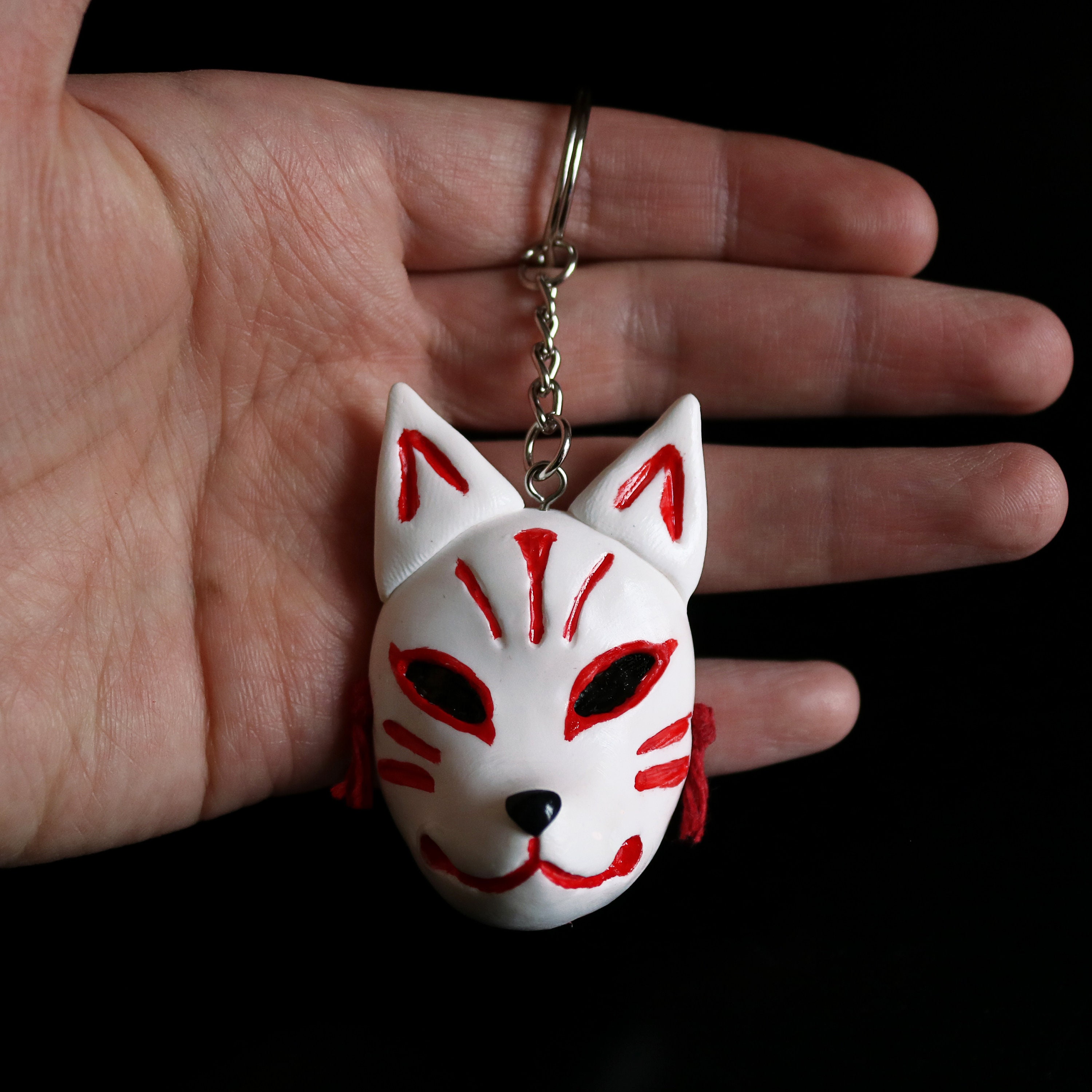 Traditional Kitsune Japanese Mask, as Magnet, Keychain, Pin and Badge ...