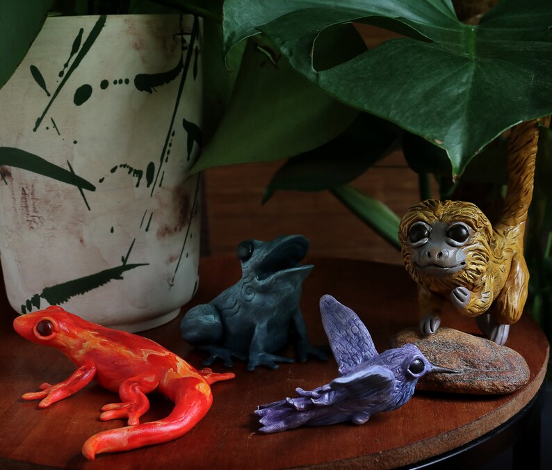 Animal Figures, Frog, Hummingbird, Salamander and Monkey, Totem ...