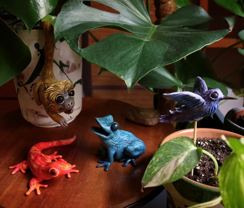 Animal Figures, Frog, Hummingbird, Salamander and Monkey, Totem ...