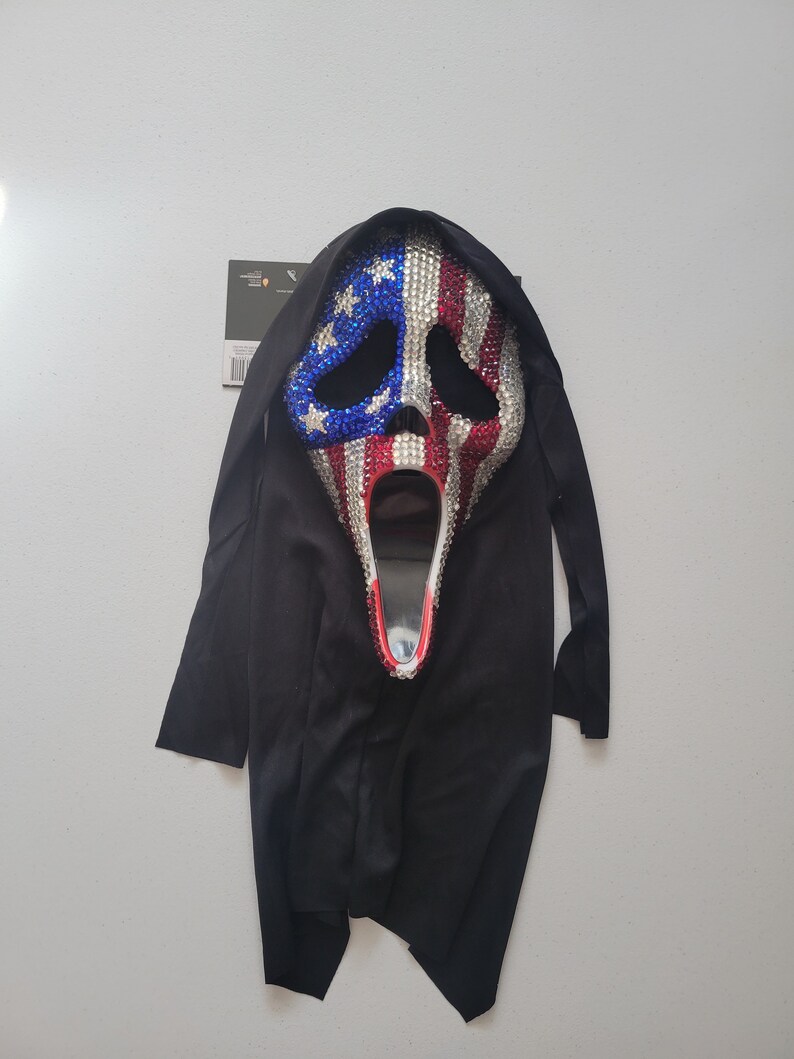 Ghostface Scream Mask Hand Jeweled Original Art American Flag Patriotic ...