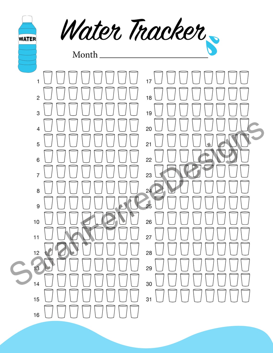 Printable Monthly Water Intake Tracker Digital Download/printable Water ...