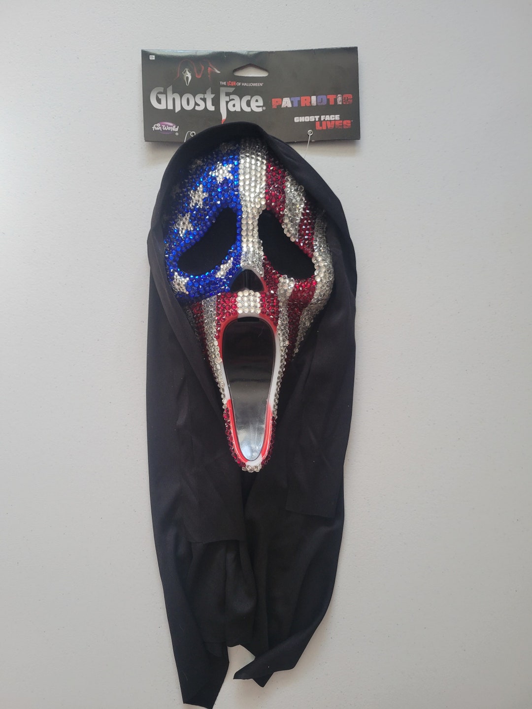 Ghostface Scream Mask Hand Jeweled Original Art American Flag Patriotic ...