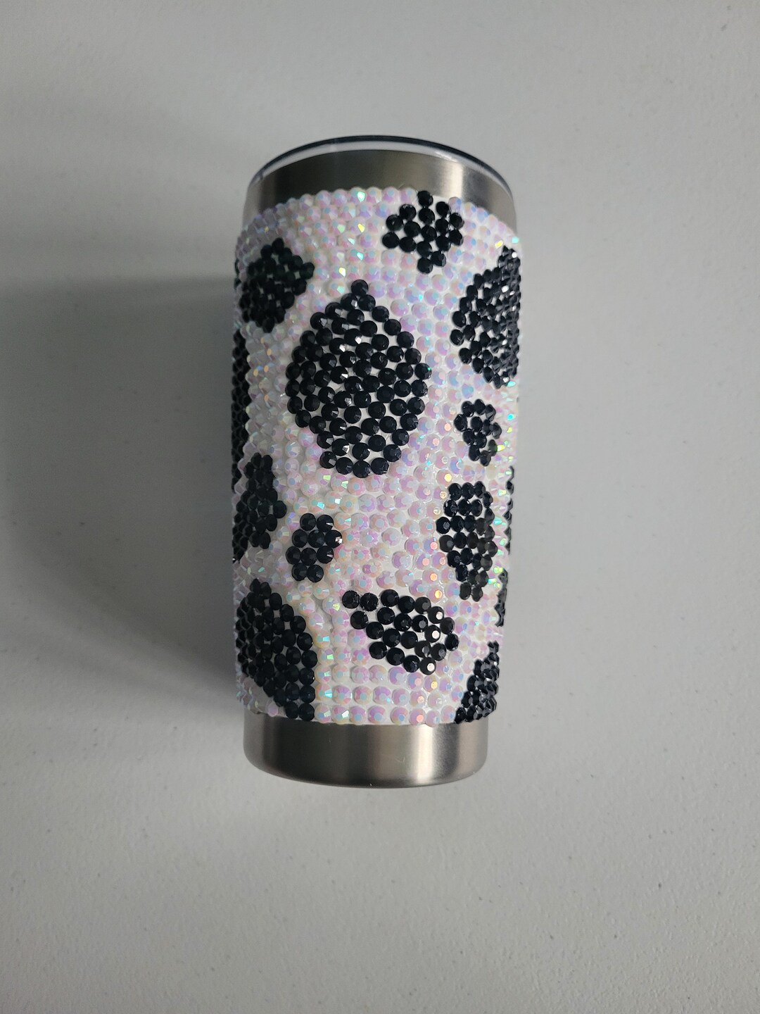 Cow Print Hand Jeweled 20 Oz Stainless Steel Tumbler | Black and White ...