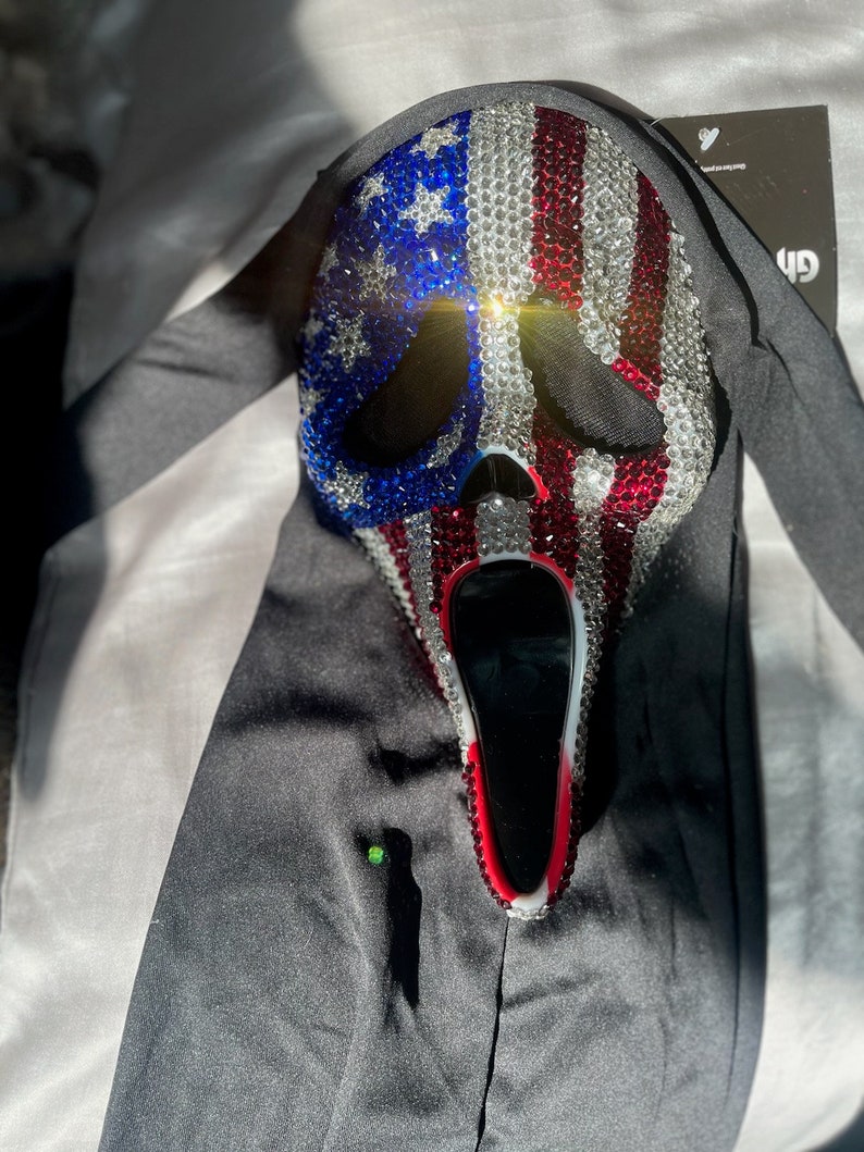 Ghostface Scream Mask Hand Jeweled Original Art American Flag Patriotic ...