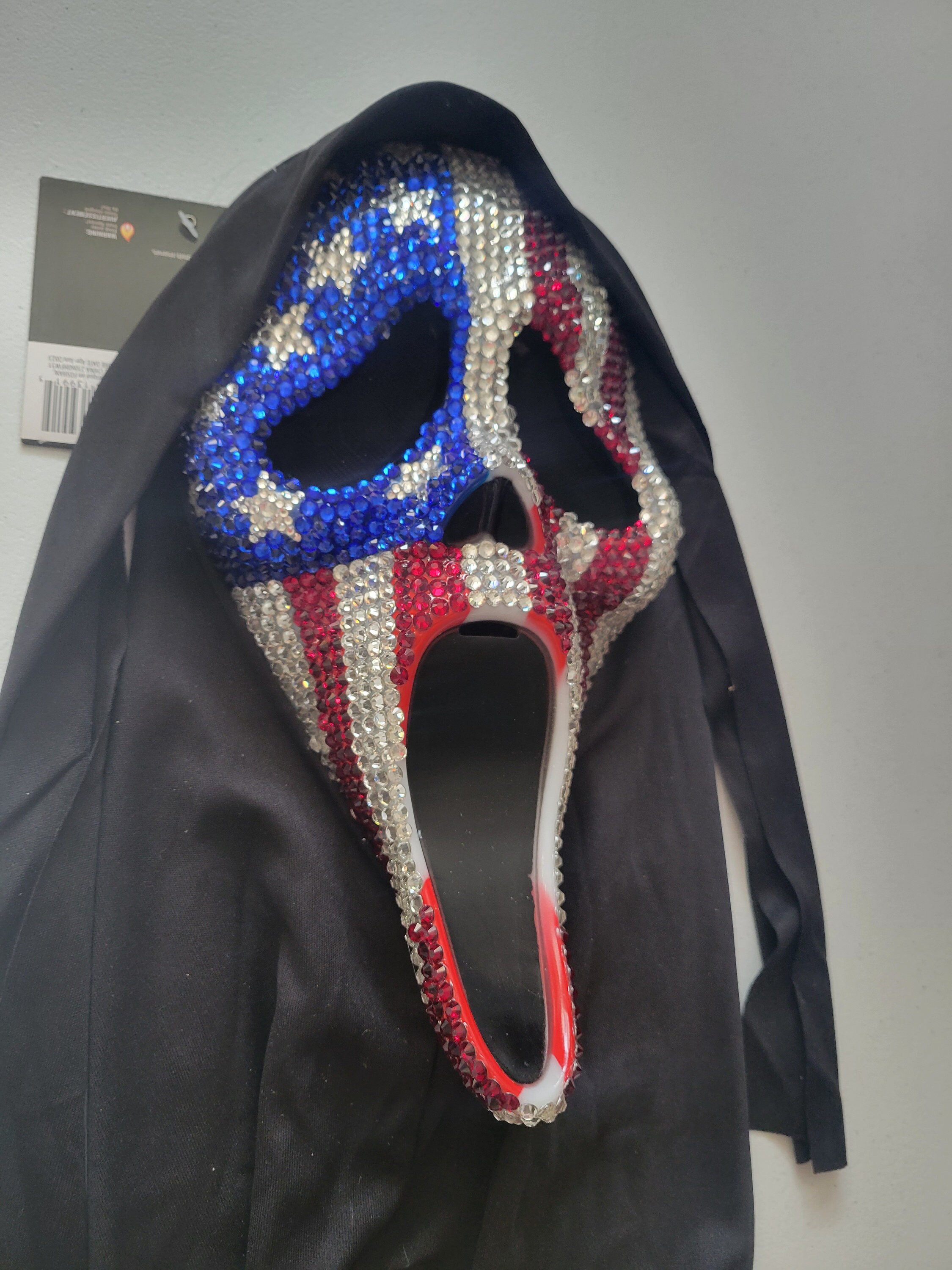 Ghostface Scream Mask Hand Jeweled Original Art American Flag Patriotic ...