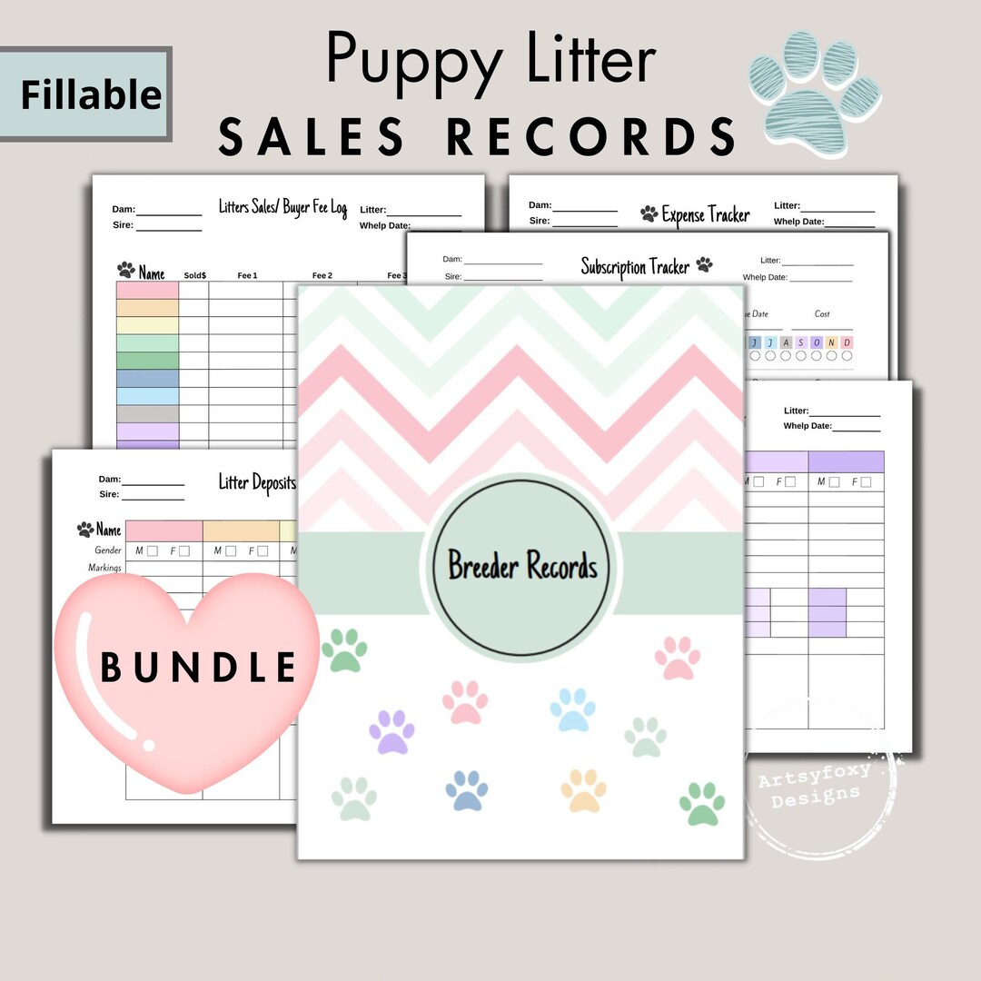 Puppy Litter Sales Records, Breeding Records, Buyers and Deposits, Dog ...