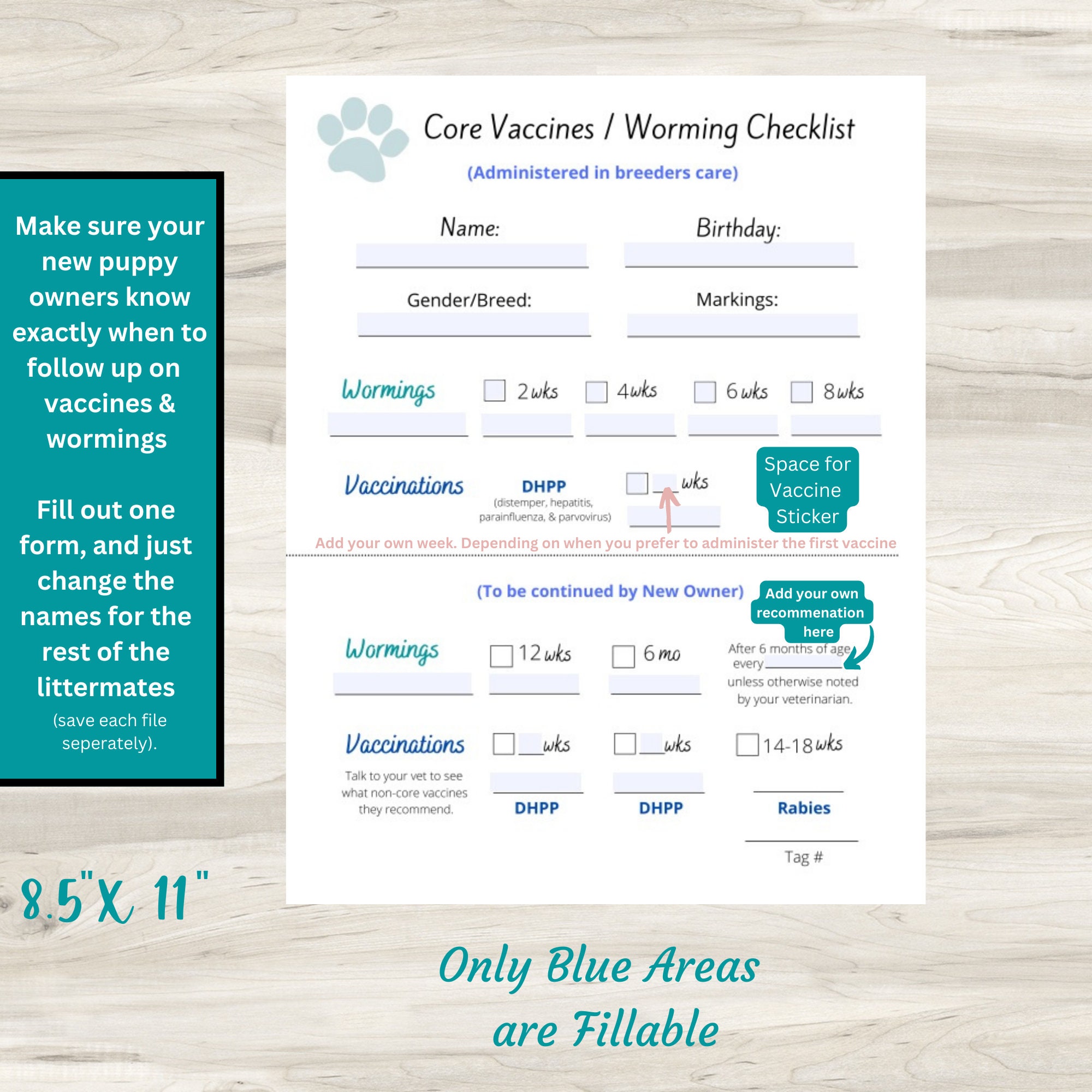 Puppy Core Vaccines and Worming Checklist, Editable Puppy Vaccination ...