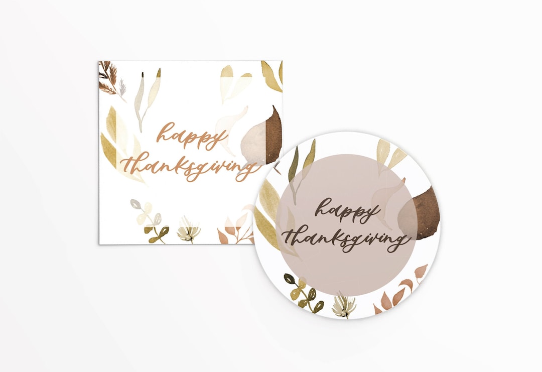 Happy Thanksgiving 2x2" Tag With Watercolor Leaves | Printable ...