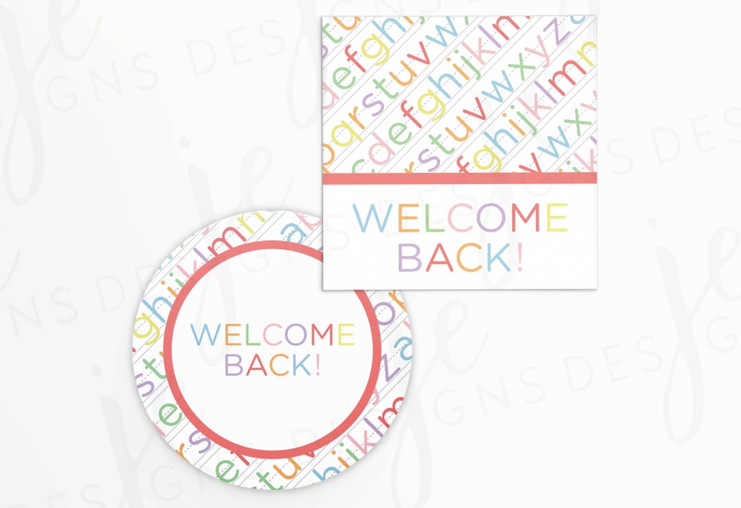 Welcome Back! 2x2" Tag With Rainbow Alphabet Abc's Pattern | Printable ...