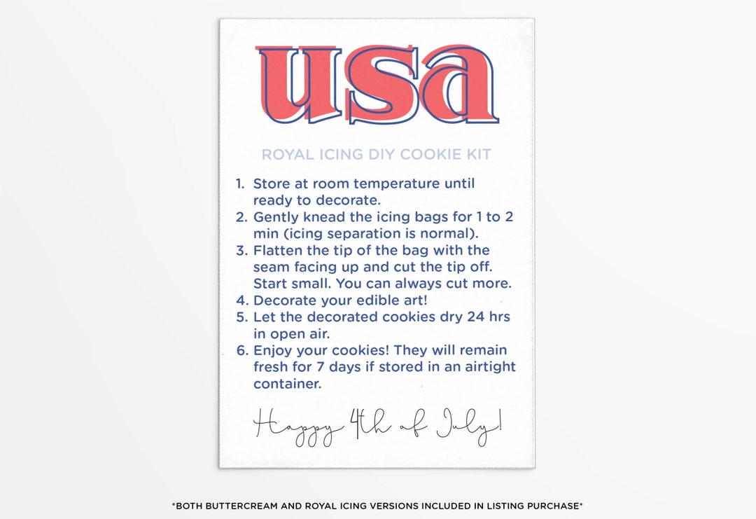 USA 3.5x5" Royal Icing and Buttercream DIY Cookie Kit Instructions Card ...