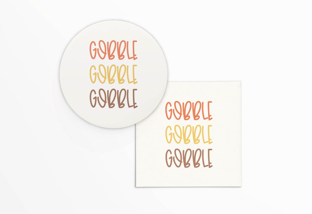 Gobble Gobble Gobble 2x2" Tag With Tan Background and Muted Orange ...