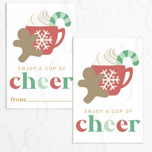 Enjoy a Cup of Cheer 3x2 Gift Tag With Christmas Mug, Gingerbread ...