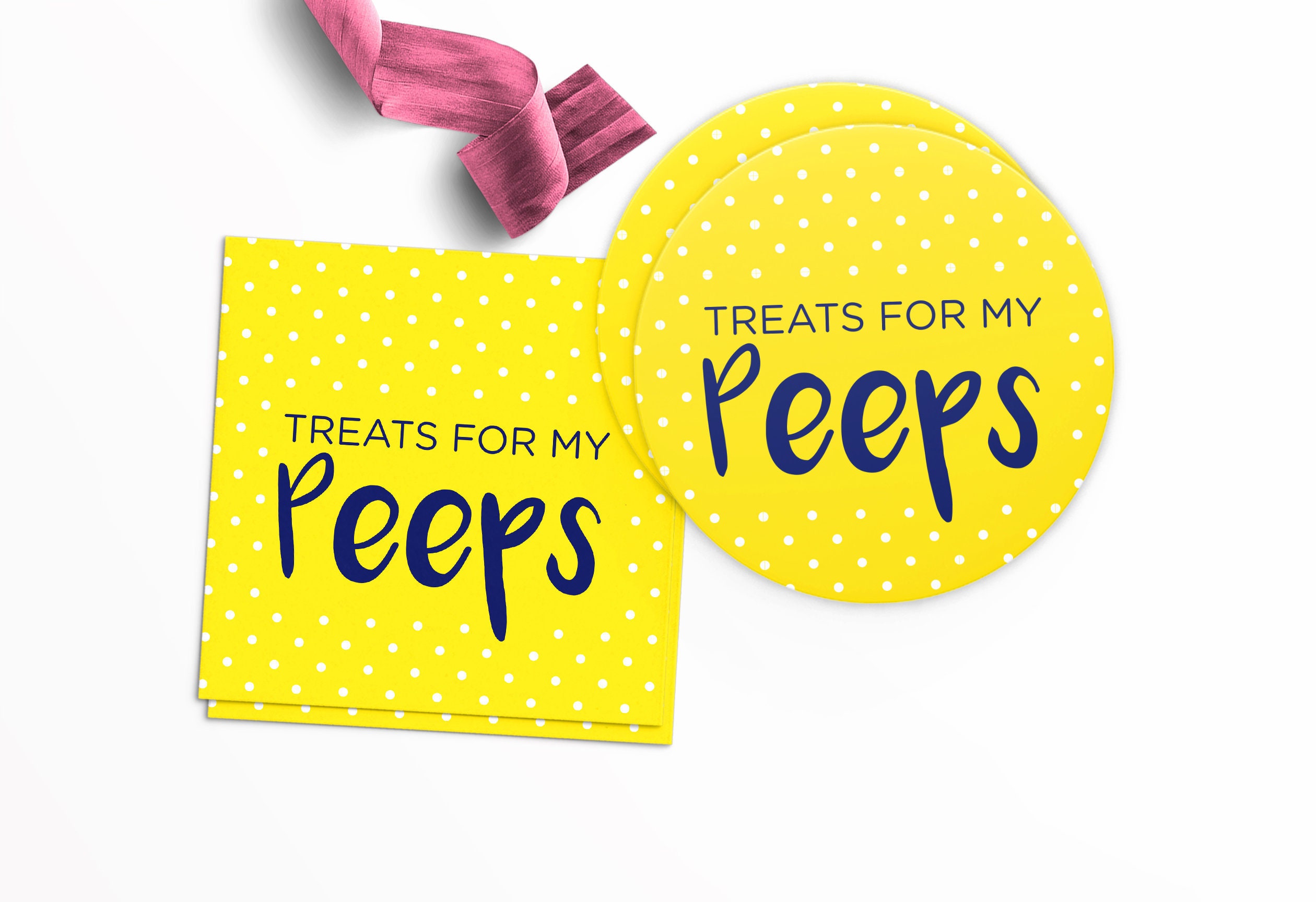 Treats for My Peeps 2x2" Yellow Polka Dot Square and Circle Tag ...