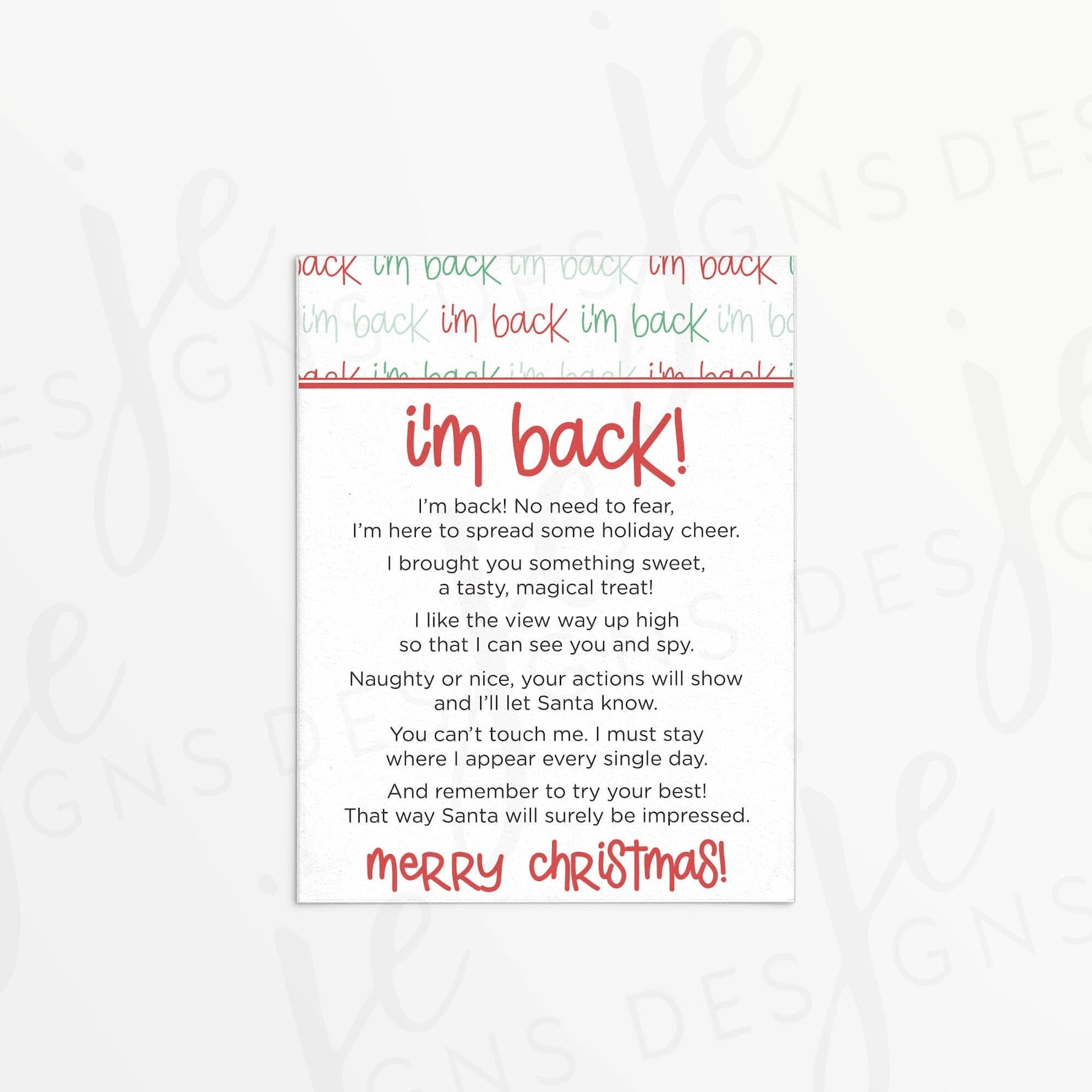 I'm Back North Pole Elf Poem 3x4 Card Sweet Treat - Etsy