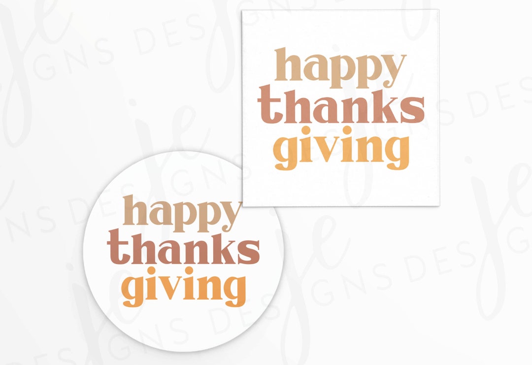 Happy Thanks Giving 2x2" Gift Tag With Neutral Fall Colors Orange, Red ...