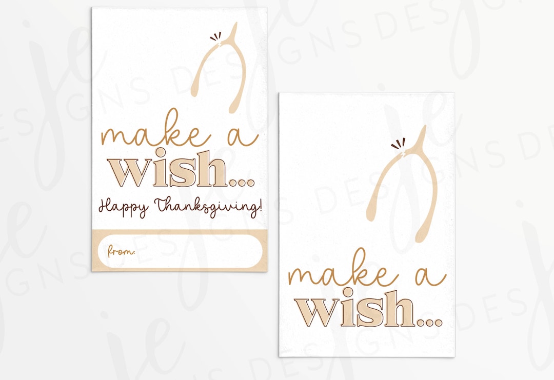 Thanksgiving Wishbone "make A Wish" 3x2" Gift Tag With Optional From ...