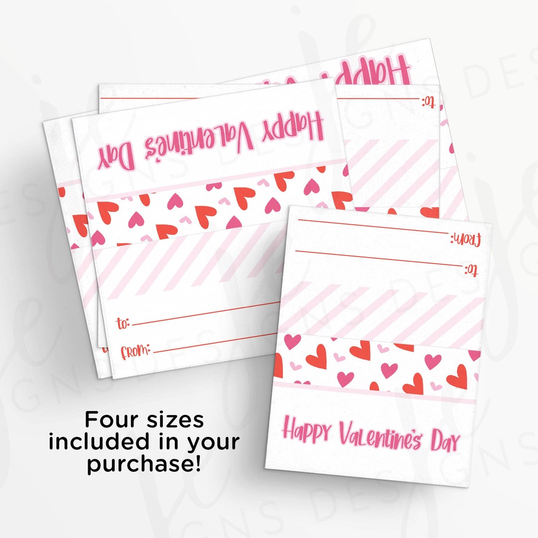 Happy Valentine's Day Treat Bag Topper in 4 Sizes With Red Pink Hearts ...