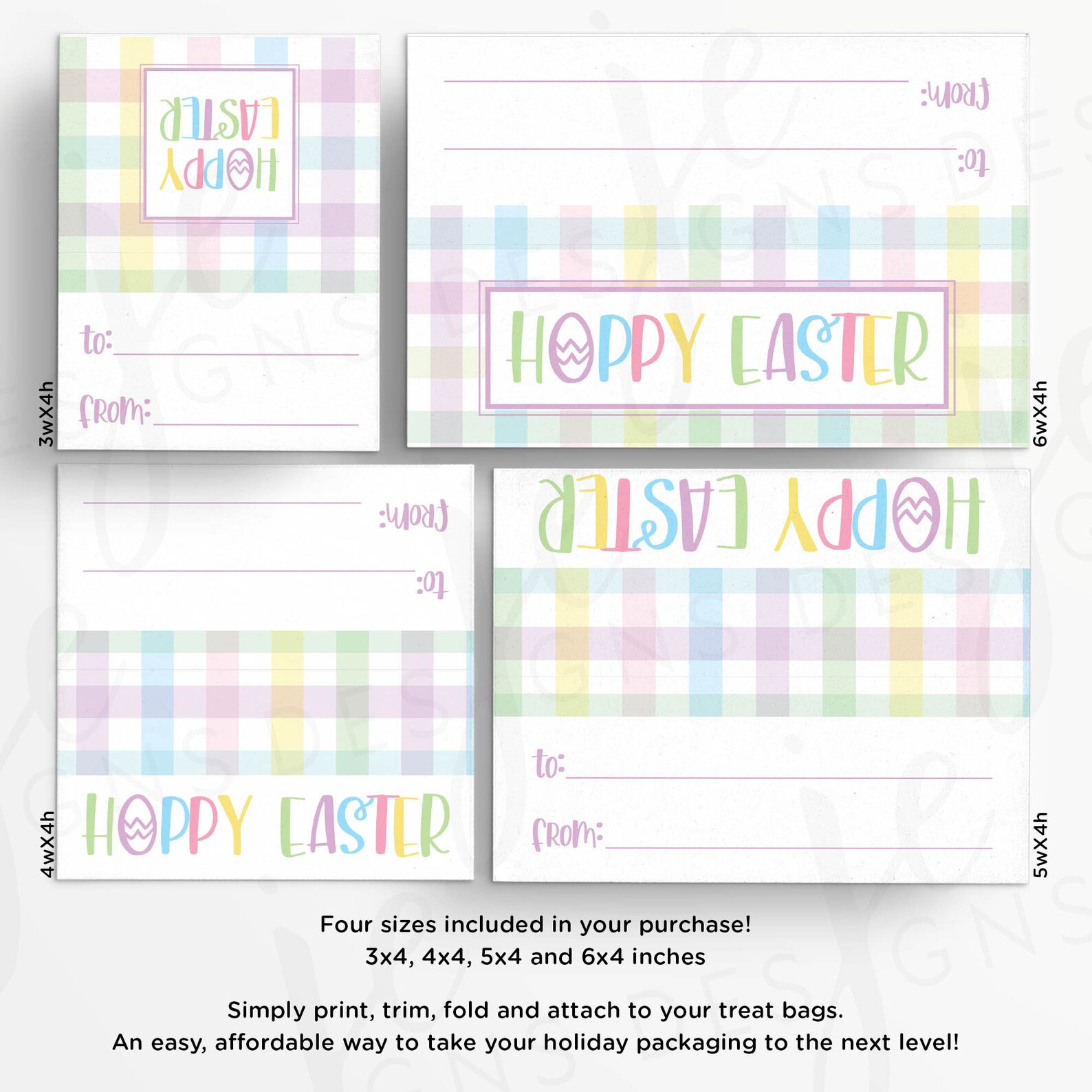 Hoppy Easter Treat Bag Topper in 4 Sizes | Rainbow Plaid Gingham ...