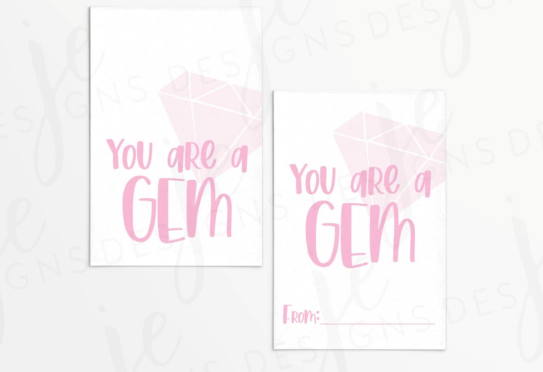 You Are A Gem 3x2" Tag With Single Pink Gem and to and From Lines ...
