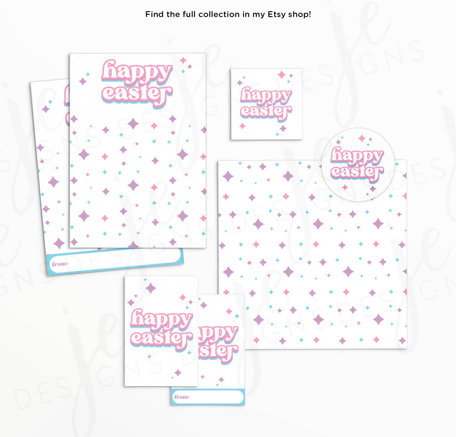 Happy Easter 3.5x5" Mini Cookie Card With Retro Font Style and Pastel ...
