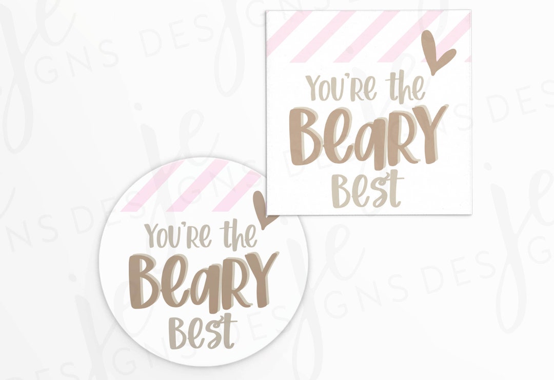 You're the Beary Best 2x2" Gift Tag With Pink Pastel Stripes | Cookie ...